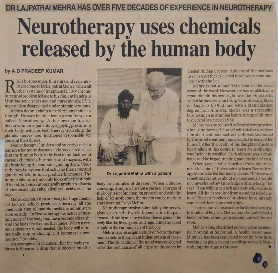 Neurotherapy uses chemicals released by the human body - Vihaan ...